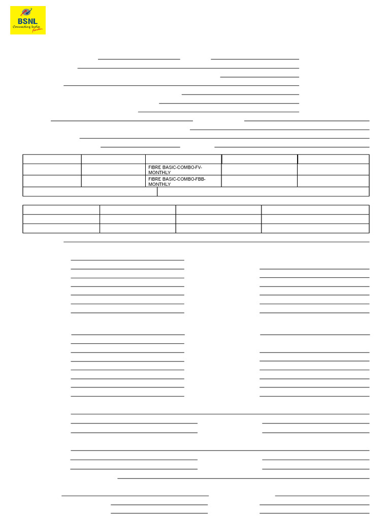 BSNL Bharat Fiber Connection Application Form | PDF | Service ...