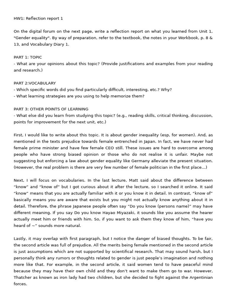 Week 2 Reflection Report PiE | PDF | Thought | Vocabulary