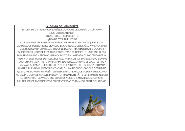 La Leyenda del Mamboretá para Niños | PDF