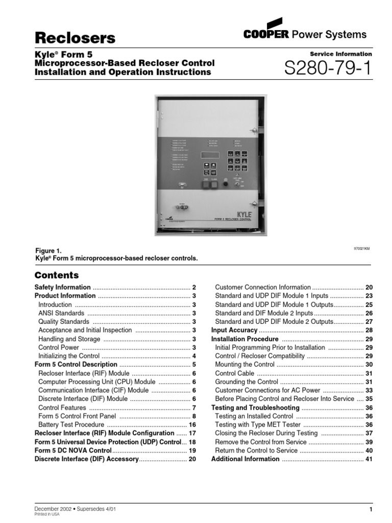 Form 5 and Ls Udp Microprocessor Based Recloser Control Swing Panel ...