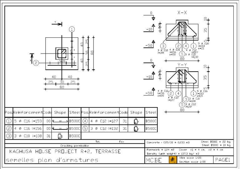Foundation Semelle Plan d'Armatures-Model | PDF