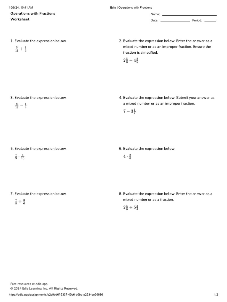 Fraction Division Practice Worksheet | PDF | Mathematical Objects ...