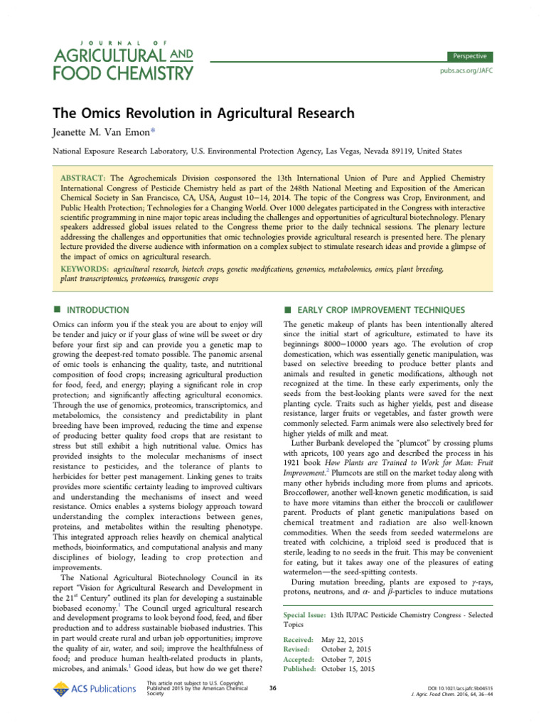 The Omics Revolution in Agricultural Research | PDF | Metabolomics | Proteomics