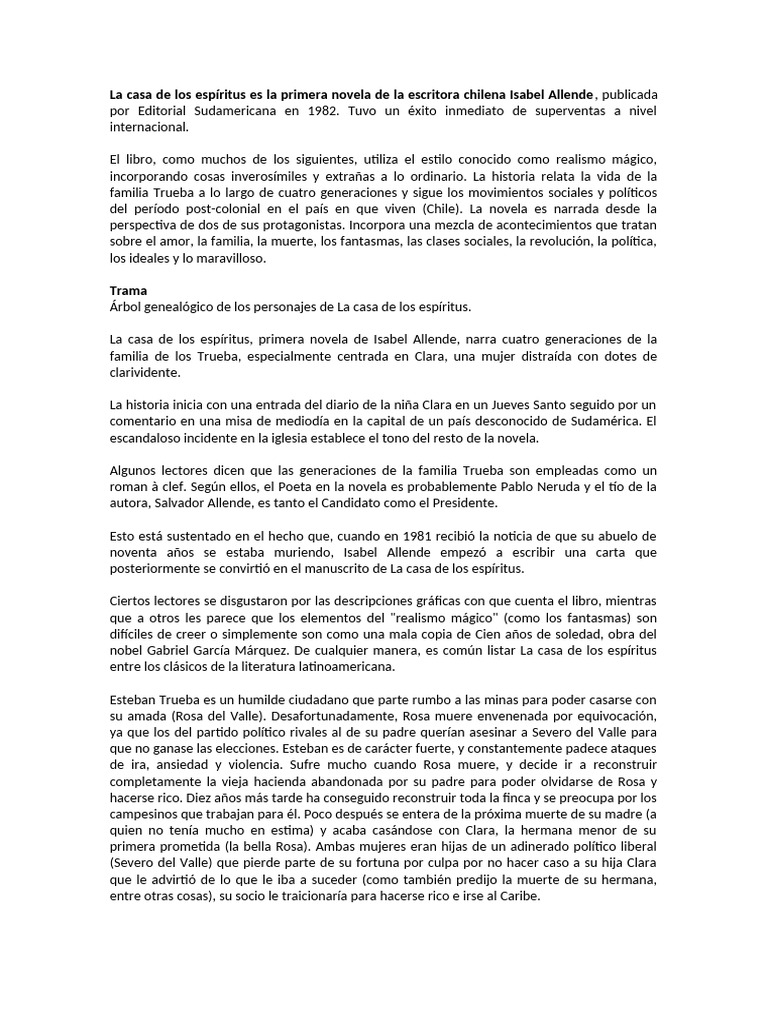 La Casa de los Espíritus: Isabel Allende | PDF | Clásicos