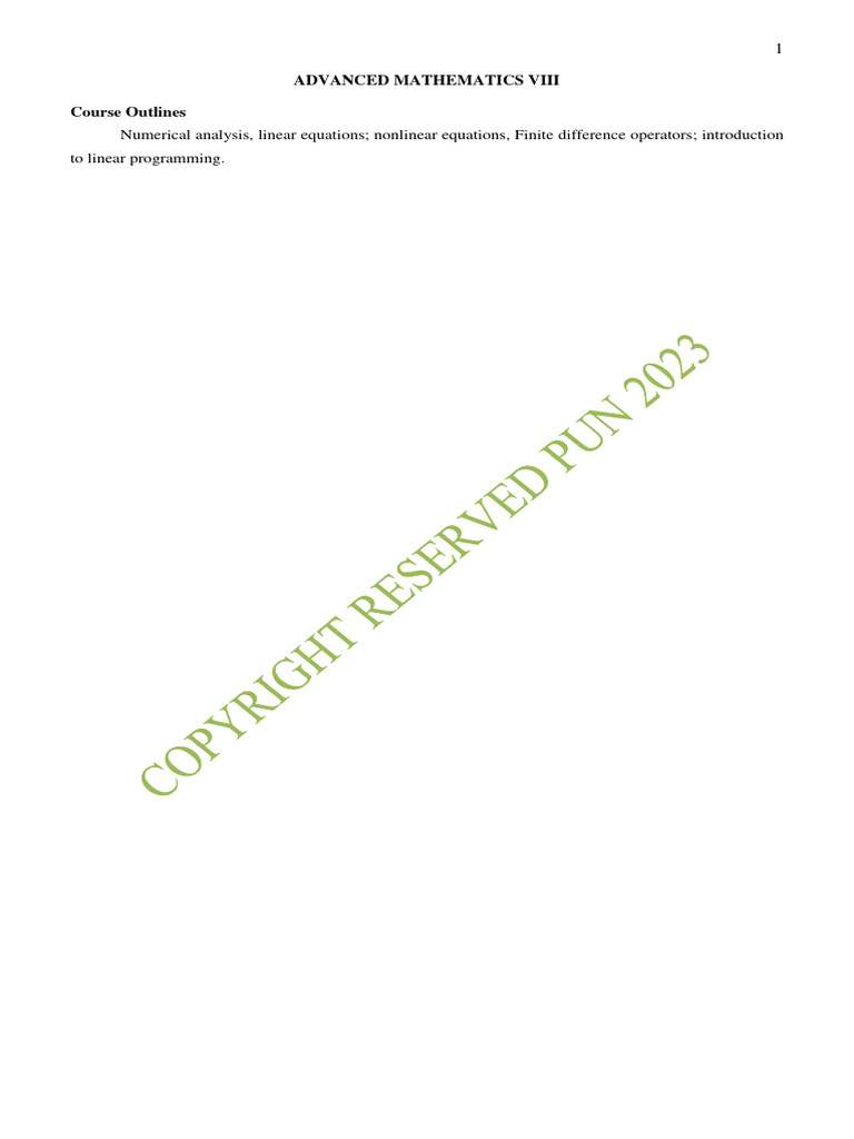 MTH 208 L - Course Outline and Chapter One Lecture | PDF | Equations | System Of Linear Equations