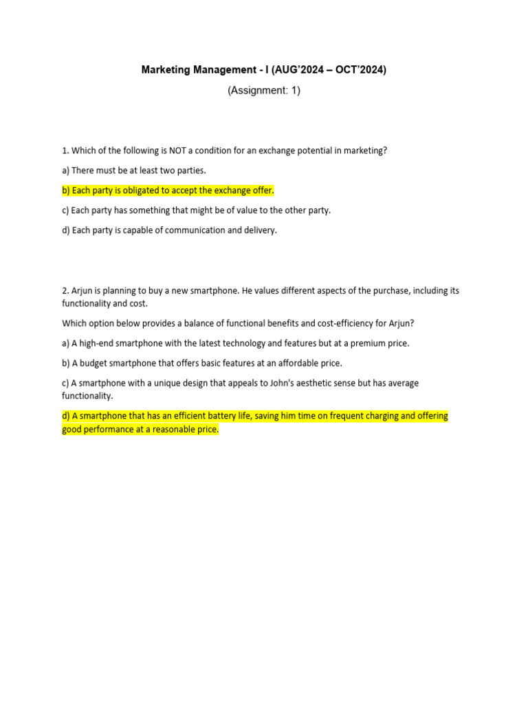 2024 Marketing Management - I - Assignment-1a | PDF | Marketing ...