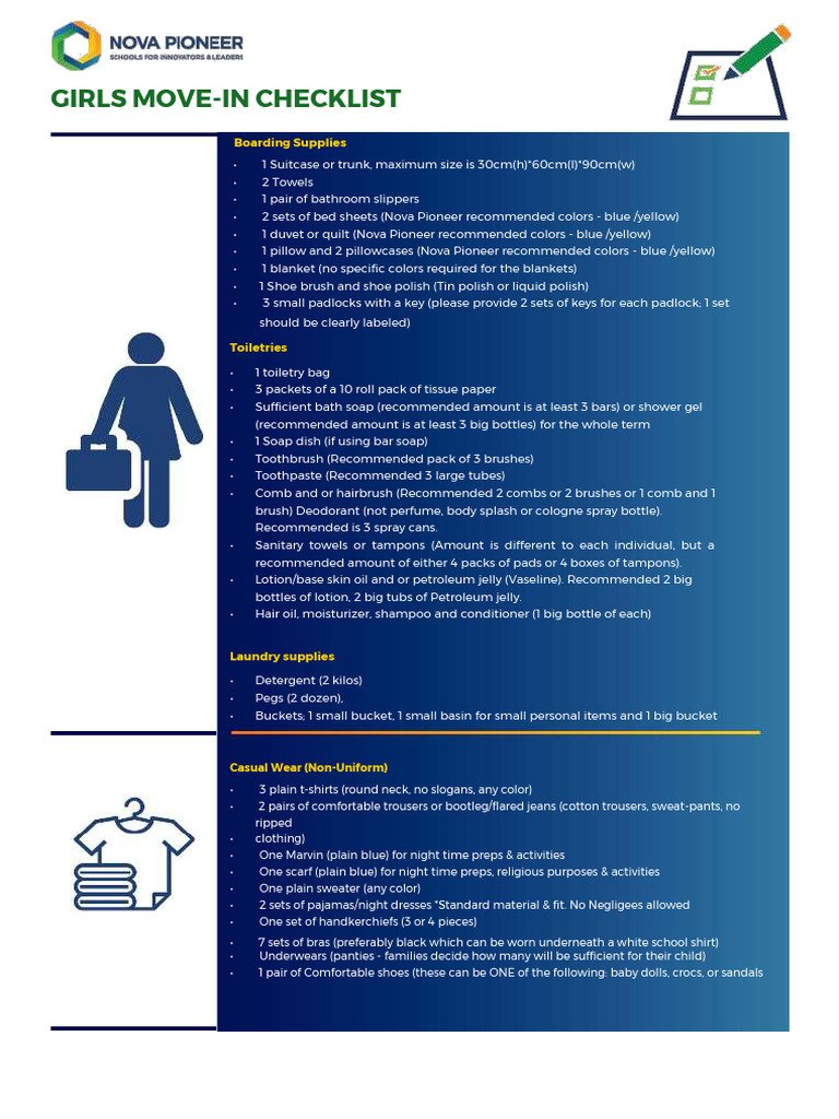 Girls Movein Checklist | PDF | Self-Improvement | Wellness