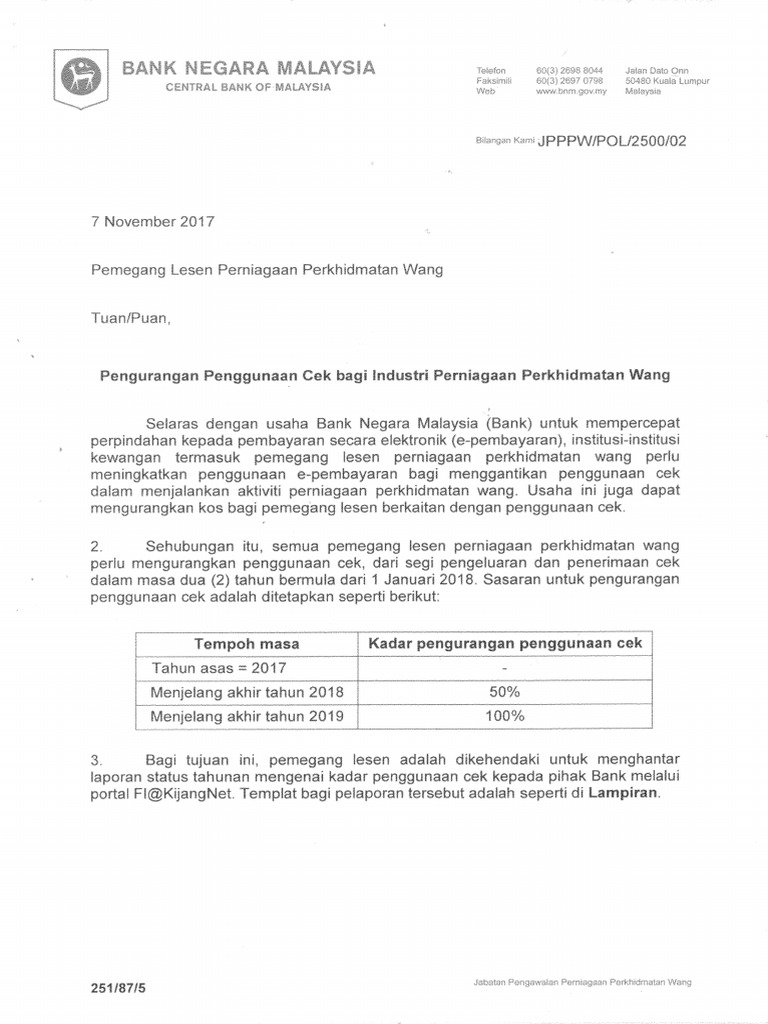 Pelaporan Pengurangan Penggunaan Cek Bagi Industri Perkhidmatan Wang | PDF