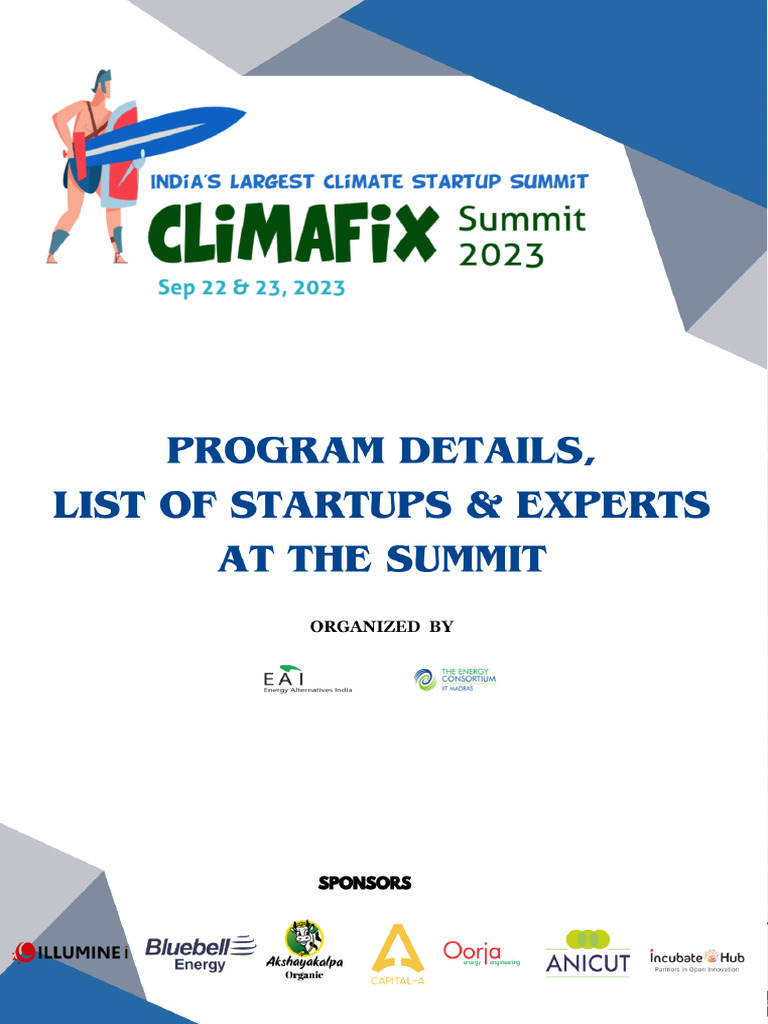 CLIMAFIX Summit 2023 Directory | PDF | Startup Company | Small Business & Entrepreneurs