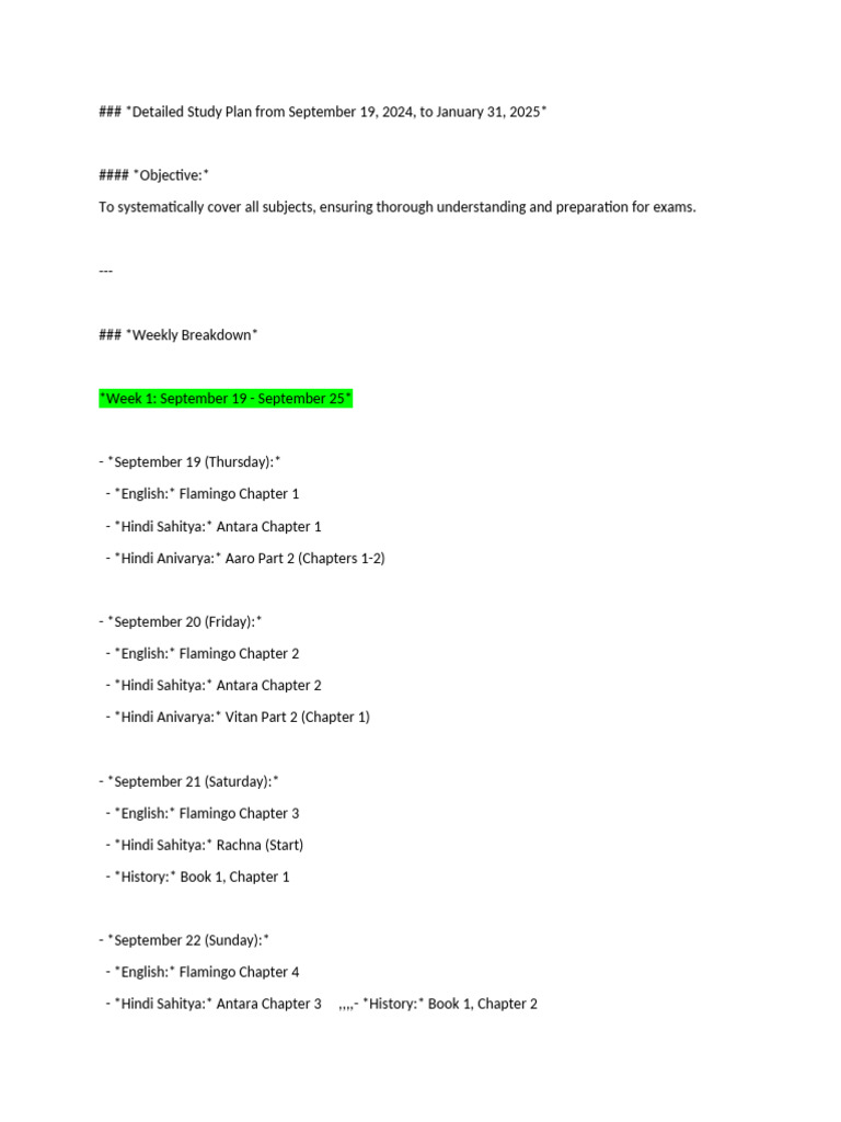 Detailed Study Plan From September 19 | PDF | Recall (Memory ...
