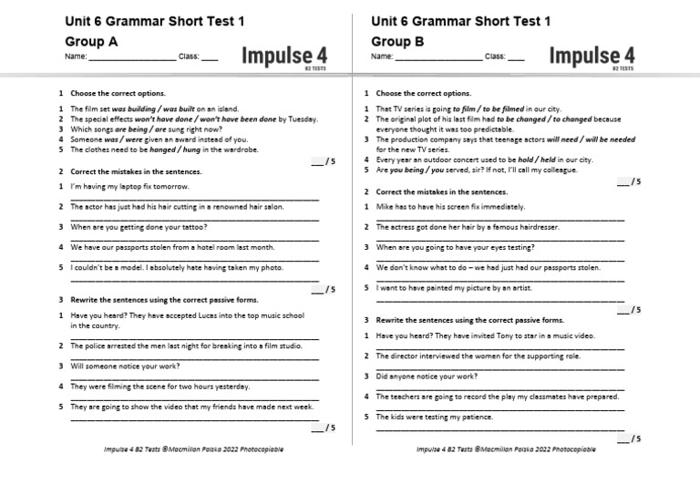 Unit 6 Grammar Short Test 1 A+B | PDF | Home & Garden
