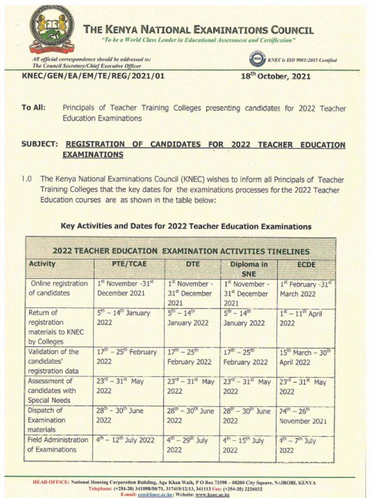Teacher Examinations Guidelines For 2022 Candidates Registration | PDF