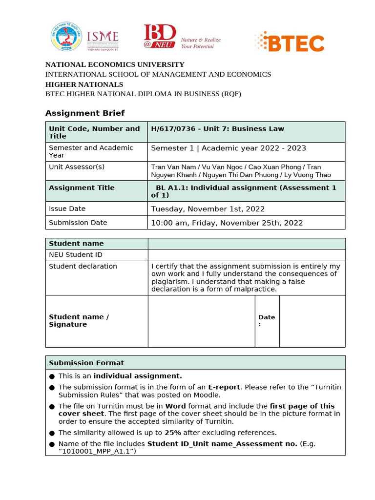 Assignment Brief - BL A1 | PDF | Limited Liability Partnership | Legal Liability