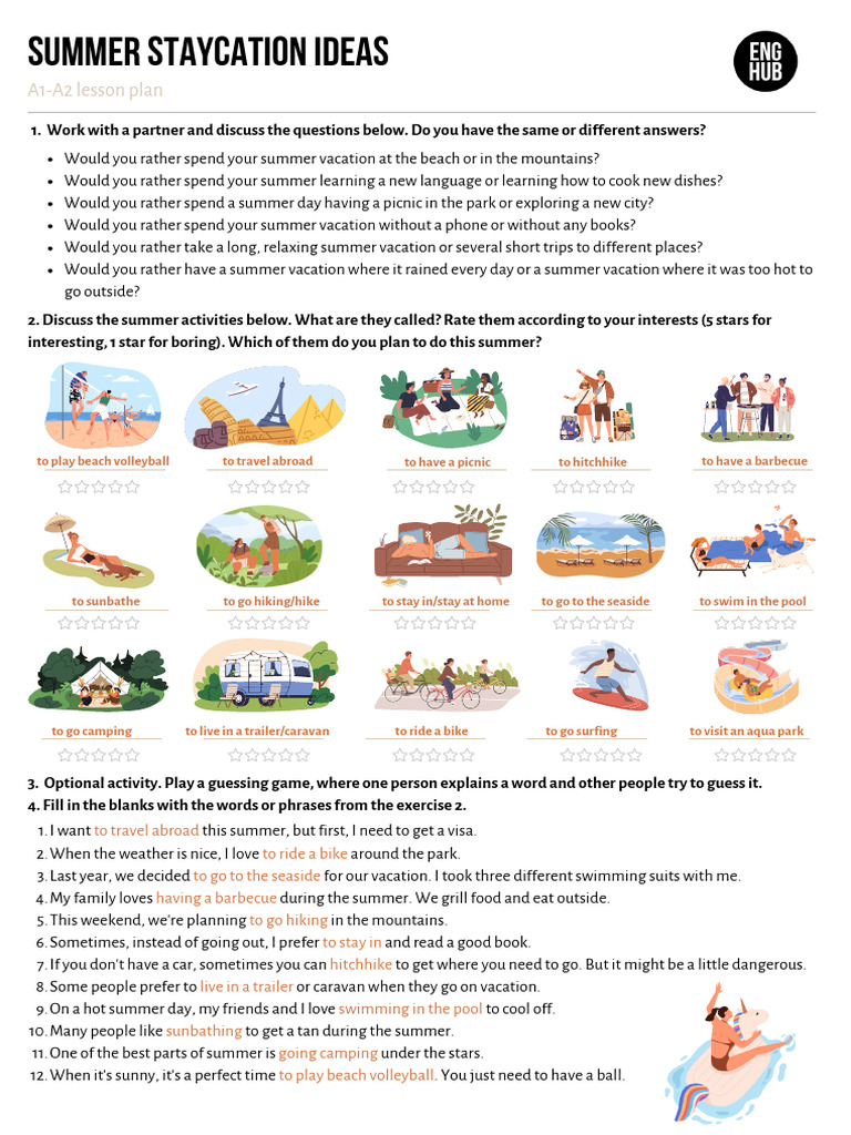 Summer Staycation Ideas for A1-A2 Learners | PDF | Foreign Language ...