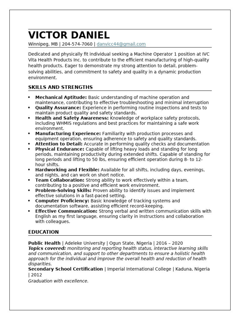 Victor Daniel - 2024 Resume | PDF | Caregiver