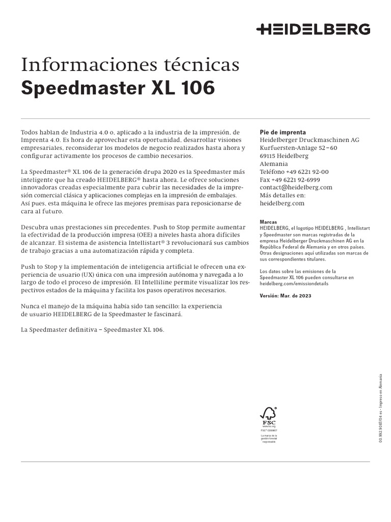 Technical Data Speedmaster XL 106 | PDF | Business | Informática