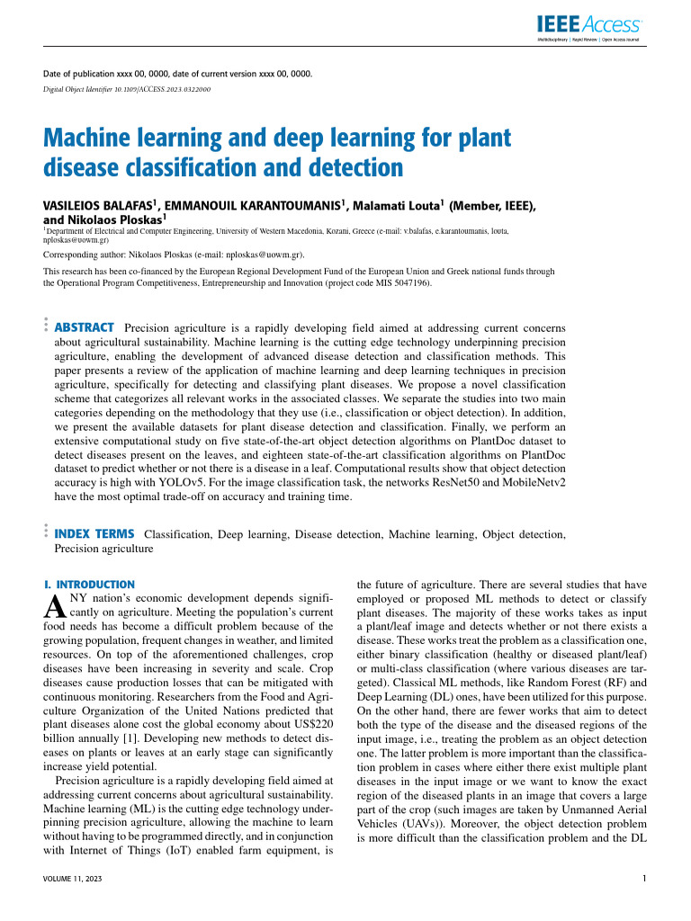 Machine Learning And Deep Learning For Plant Disease Classification And Detection Pdf