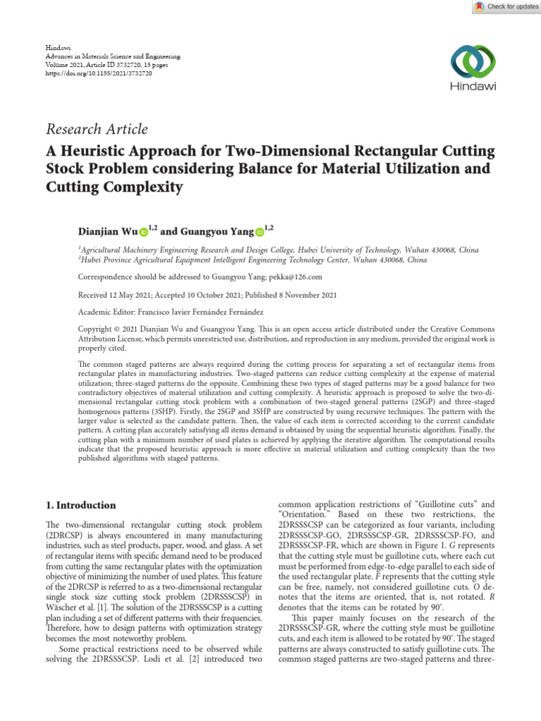 (2021) A Heuristic Approach For Two Dimensional Rectangular Cutting ...