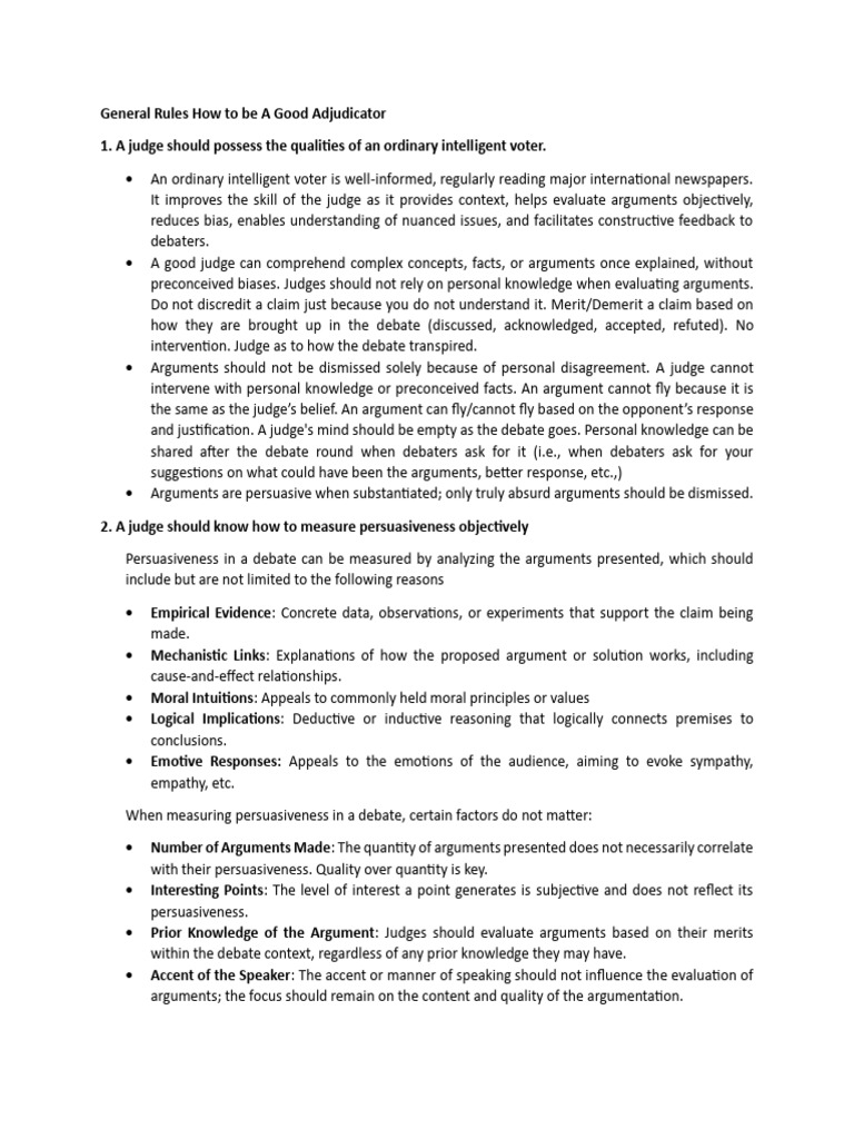 General Rules How To Be A Good Adjudicator | PDF | Argument | Knowledge