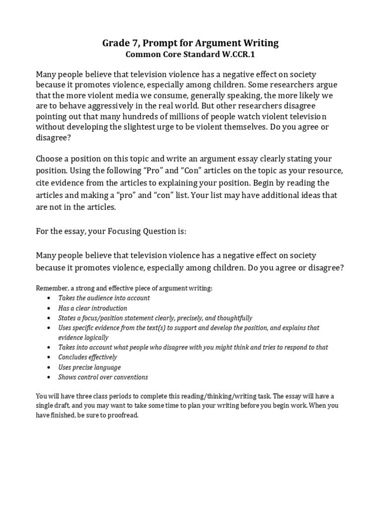 Argument Prompt For 7th Grade | PDF | Violence | Cognitive Science