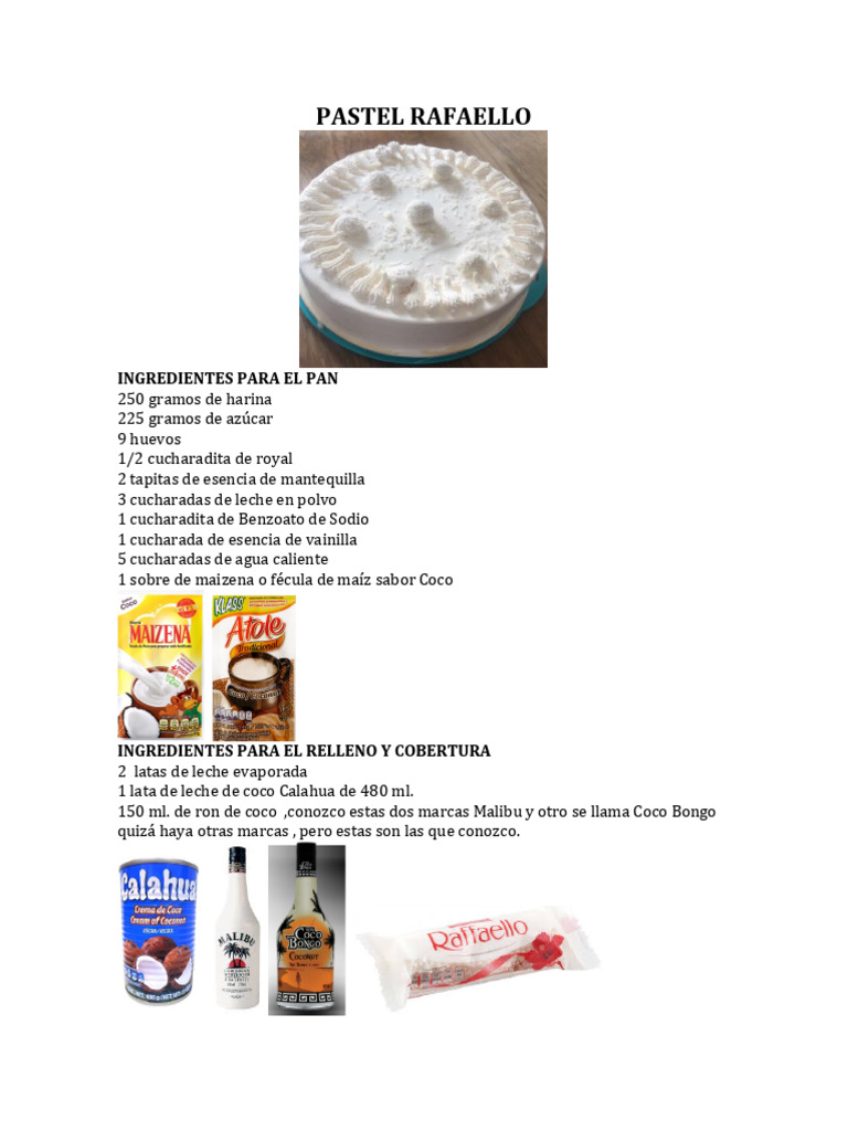 Receta de Pastel Rafaello Fácil | PDF | Pasteles | Panes
