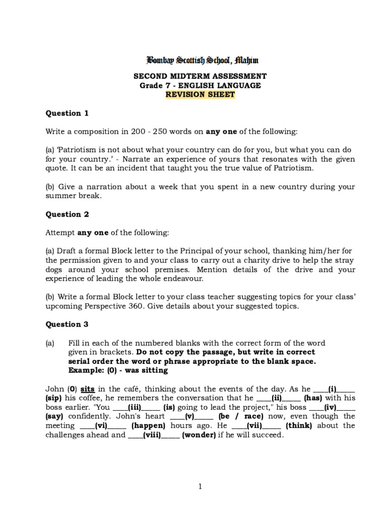 English Language MT4 Revision | PDF