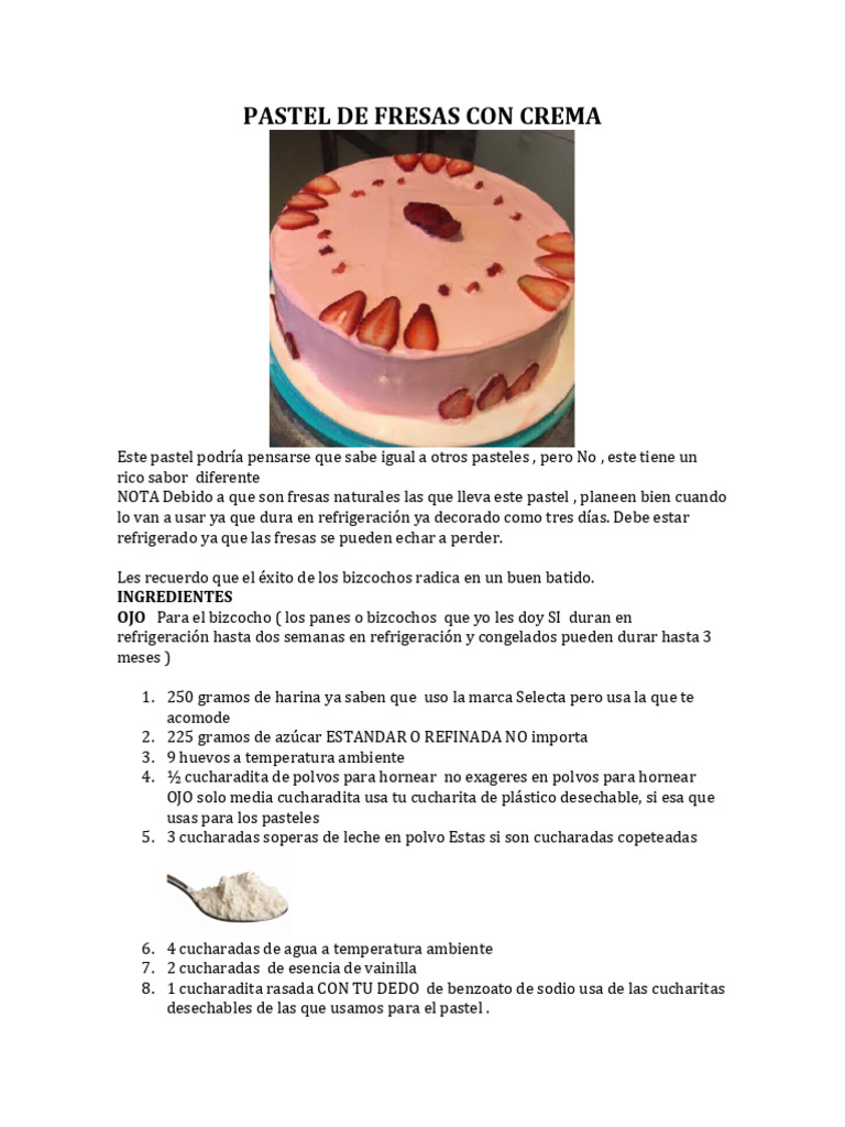 Pastel de Fresas con Crema Casero | PDF | Pasteles | Alimentos