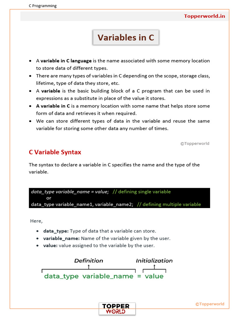 Variables in C 1 | PDF | Variable (Computer Science) | Data Type