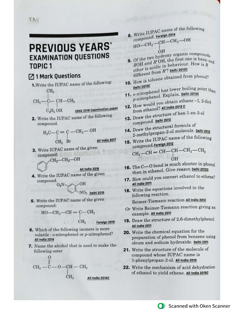 PYQ Alcohol Topic Wise | PDF