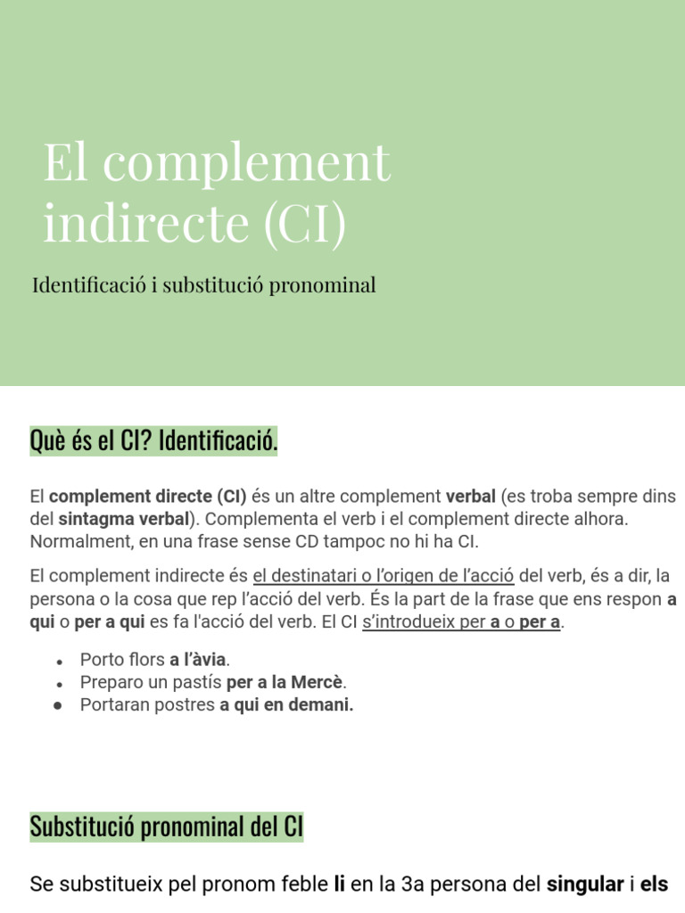 El Complement Indirecte (CI) | PDF