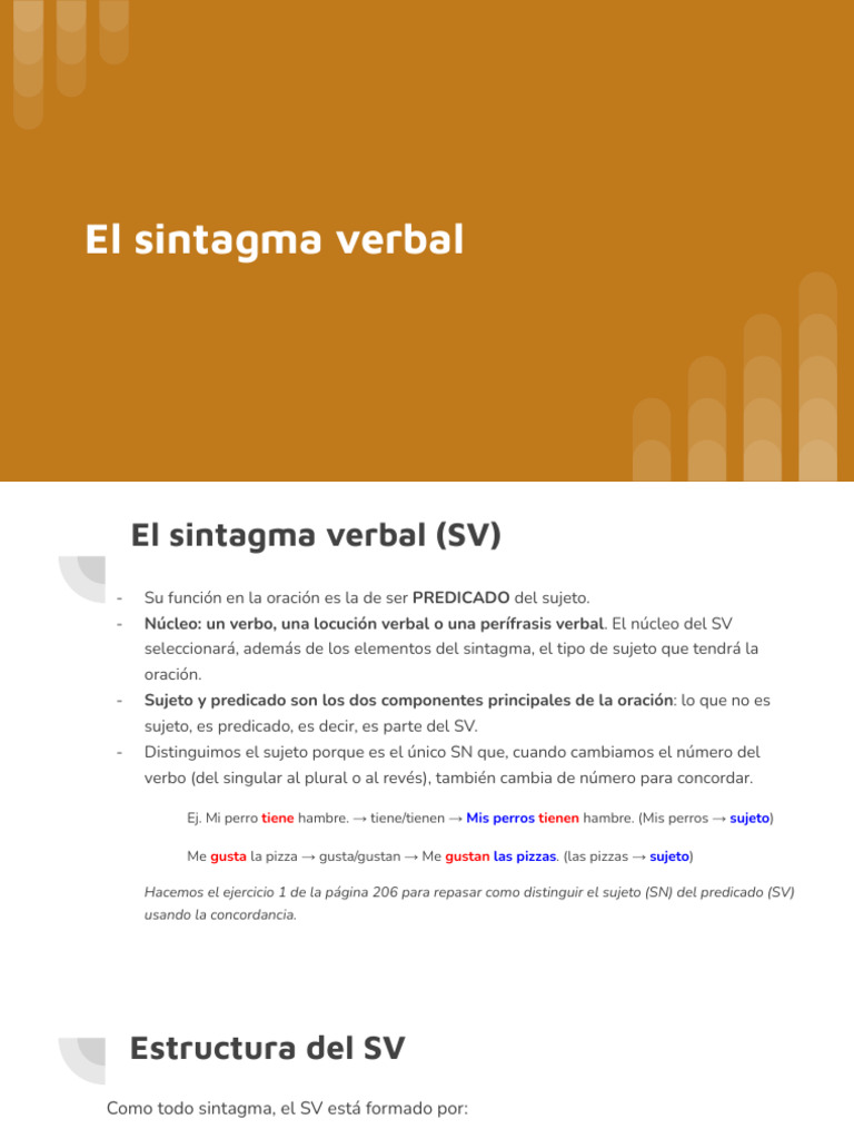 Estructura y Función del Sintagma Verbal | PDF | Asunto (gramática) | Verbo