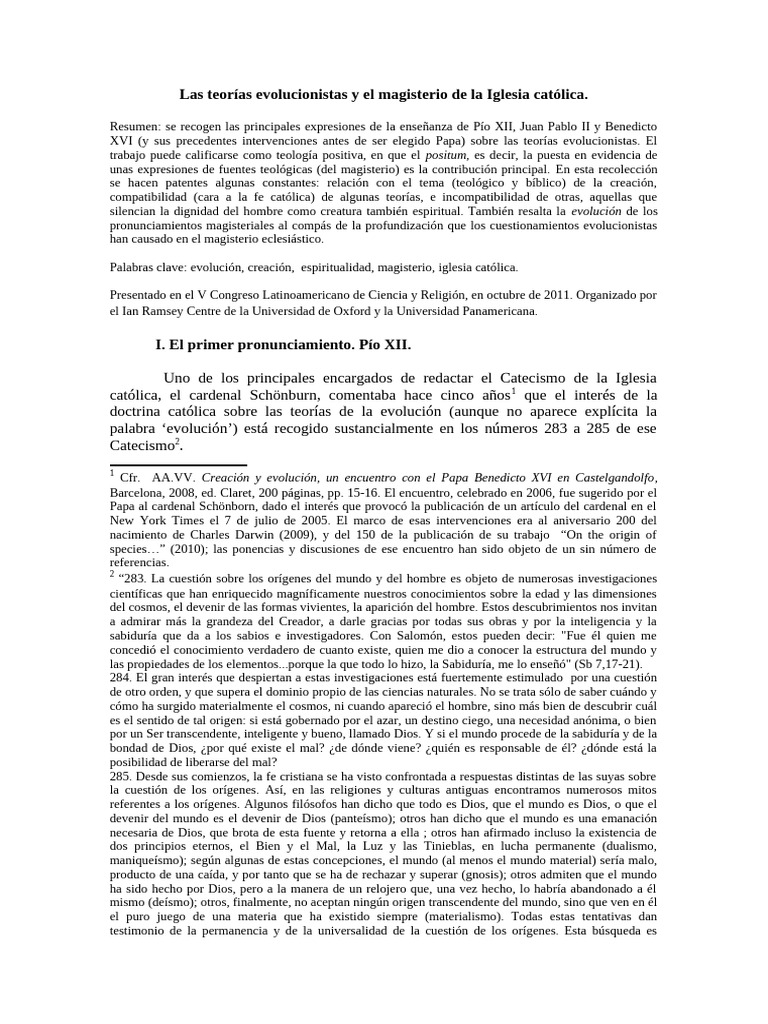 Evolución y Magisterio Católico | PDF | Papa Benedicto Xvi | Evolución