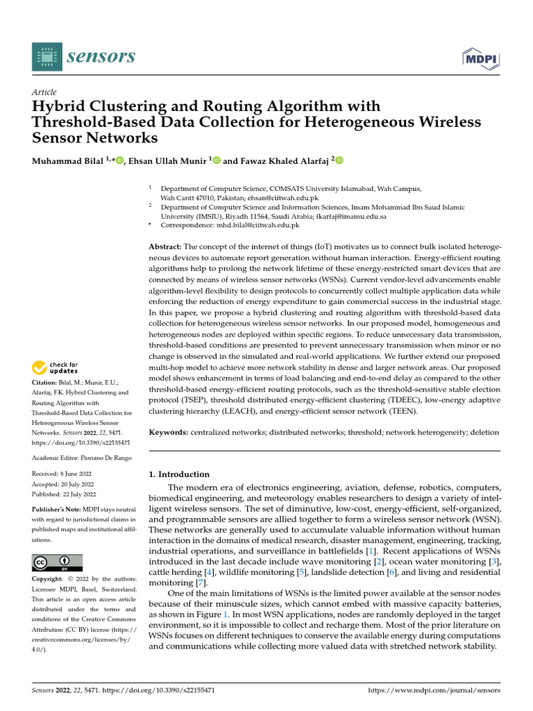 sensors-22-05471 | PDF | Wireless Sensor Network | Computer Network