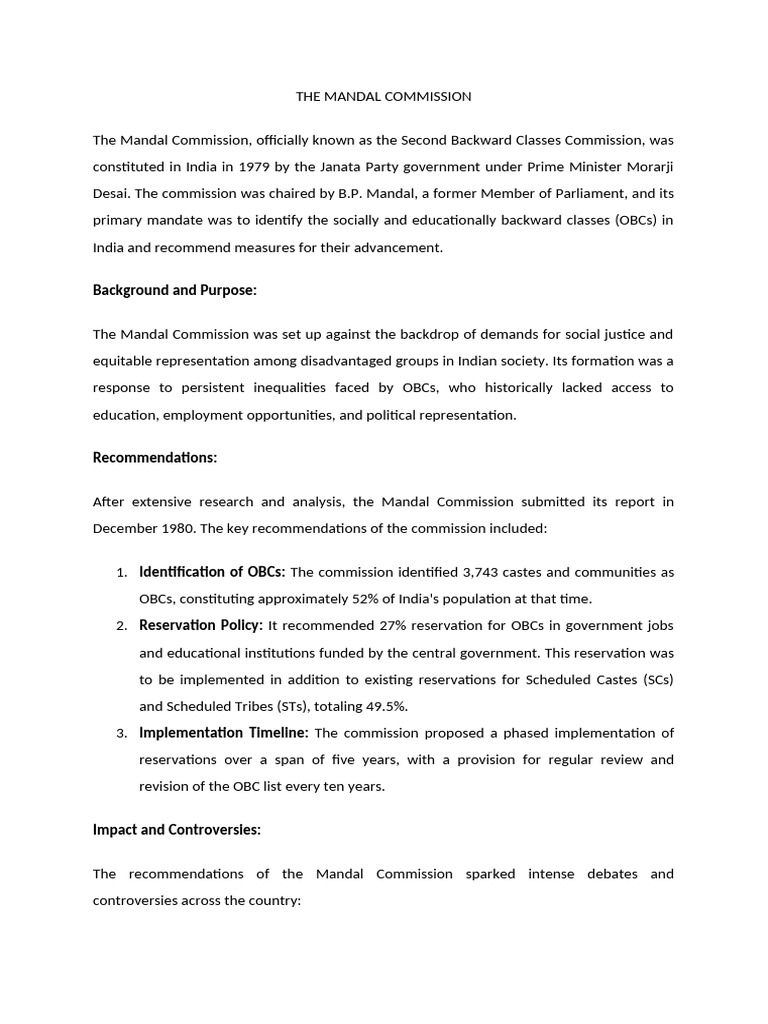 THE MANDAL COMMISSION | PDF | Politics Of India | Social Inequality
