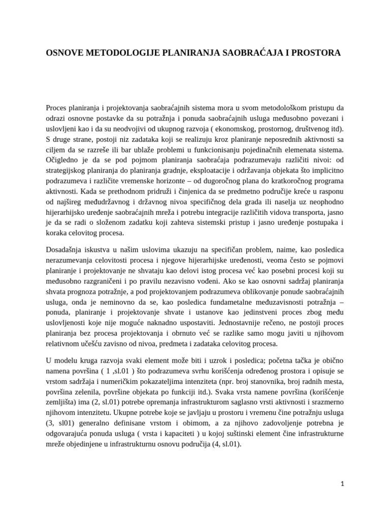 Osnove Metodologije Planiranja Saobraćaja I Prostora - Ljiljana Sekulic 165-2009 | PDF