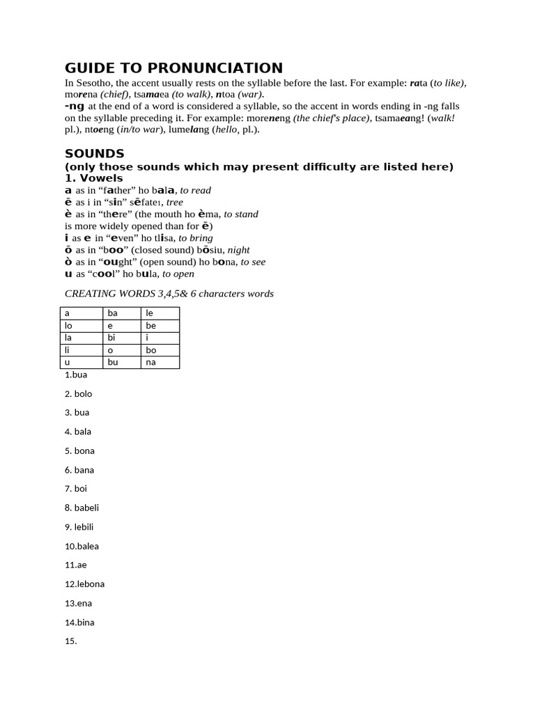 Sesotho Pronunciation Guide | PDF