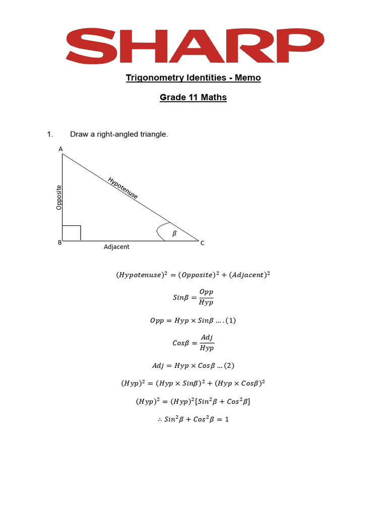 Trigonometry Identities Memo | PDF | Trigonometry | Mathematics