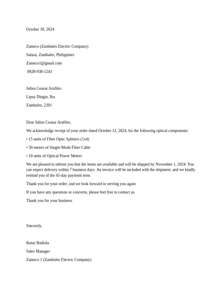 Acknowledgement Letter | PDF