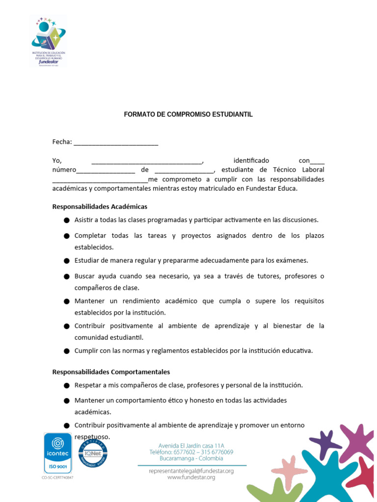 Carta de Compromiso Estudiantil | PDF