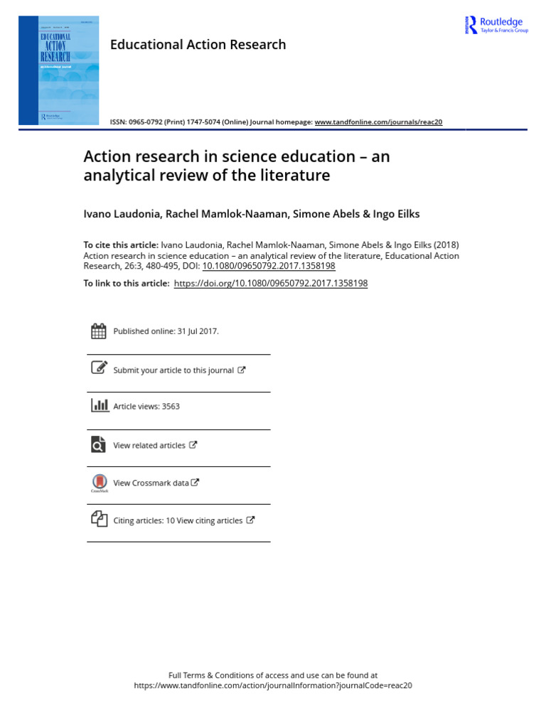 Action Research in Science Education An Analytical Review of The ...