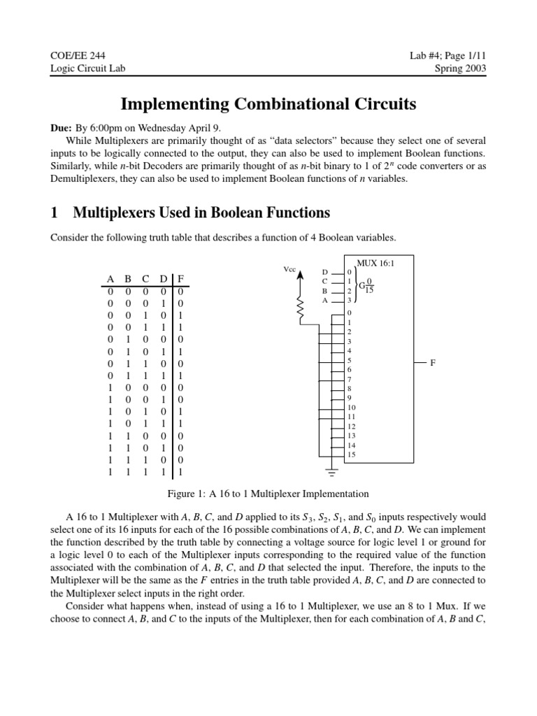16-1 Mux Using 8-1 Mux, 4-1mux, and 2-1 Mux | PDF | Electrical Circuits ...