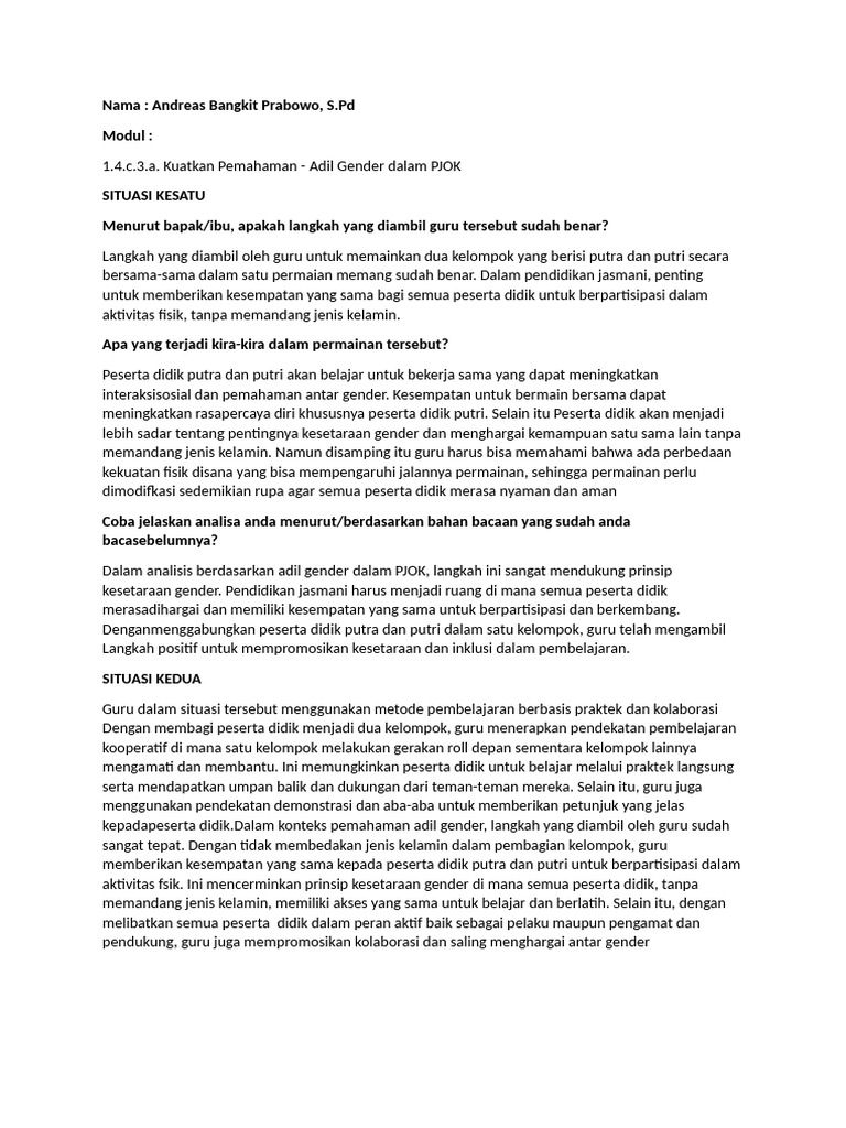 1.4.c.3.a. Kuatkan Pemahaman - Adil Gender Dalam PJOK | PDF | Karier ...