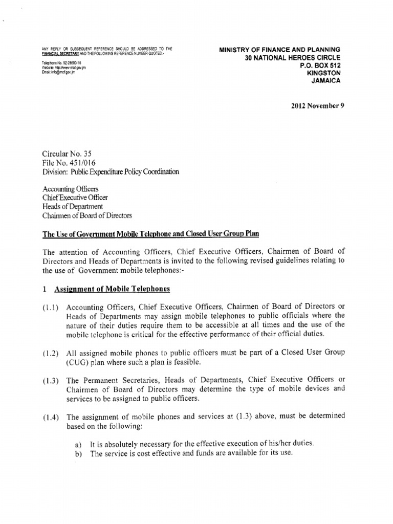 Circular 35 The Use of Government Mobile Telephone and Closed User ...
