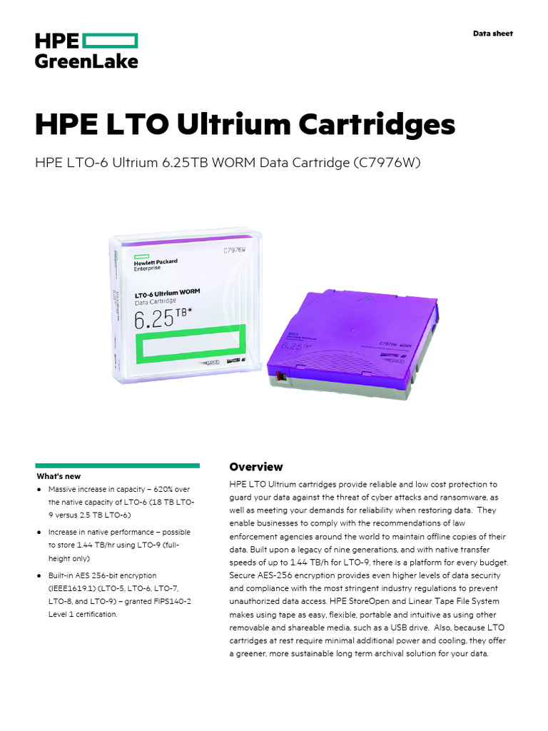HPE LTO-6 Ultrium 6.25TB WORM Data Cartridge-PSN5378429WWEN | PDF ...