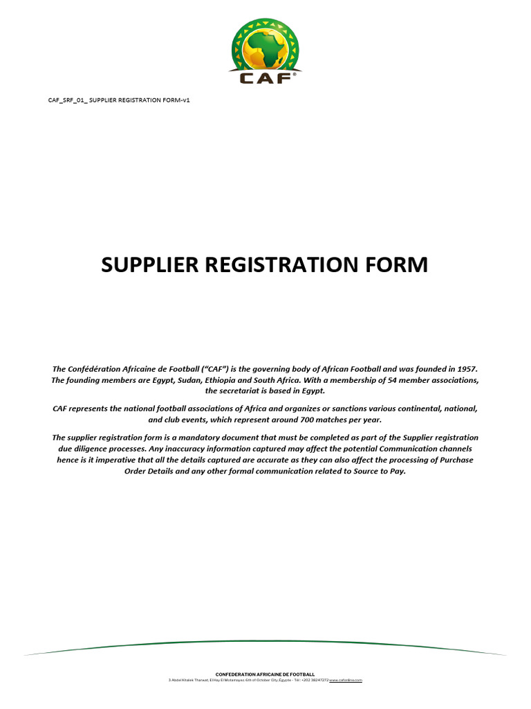 CAF Supplier Registration Guide | PDF | Business
