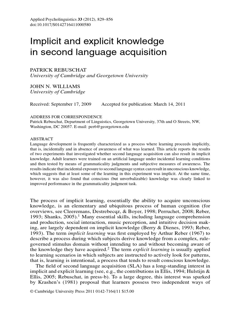 Explicit, Implicit Knowledge | PDF | Second Language Acquisition | Second Language
