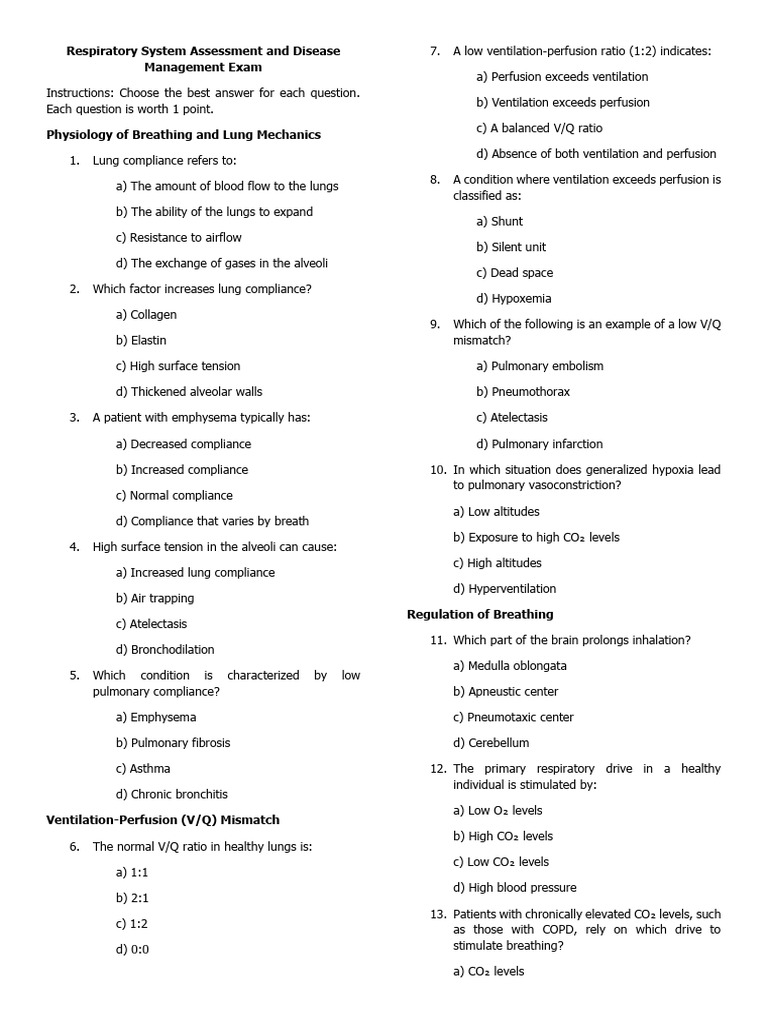 Respiratory System Assessment and Disease Management Exam | PDF | Lung ...