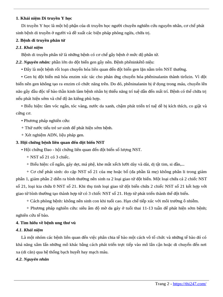 Ly Thuyet Va Bai Tap Trac Nghiem Di Truyen y Hoc | PDF