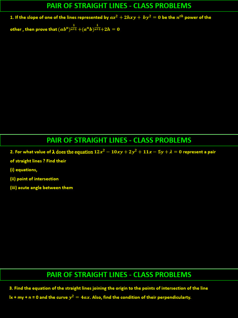PAIR OF STRAIGHT LINES Ex | PDF | Line (Geometry) | Euclidean Geometry