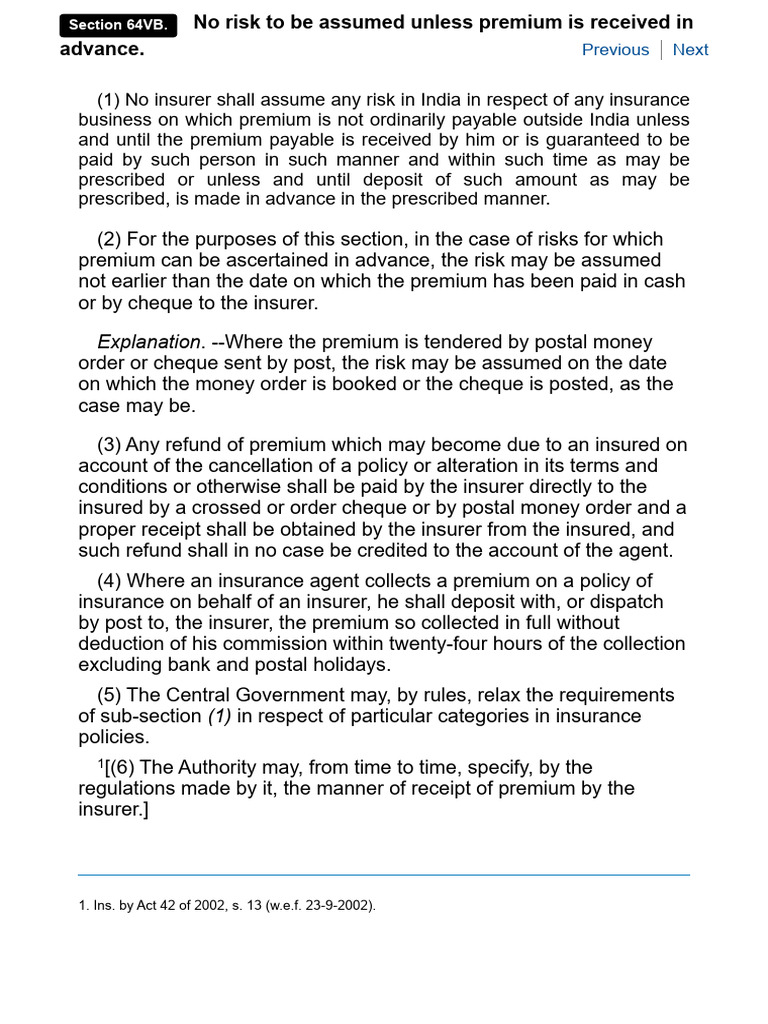 Section 64VB of The Insurance Act of 1938 | PDF
